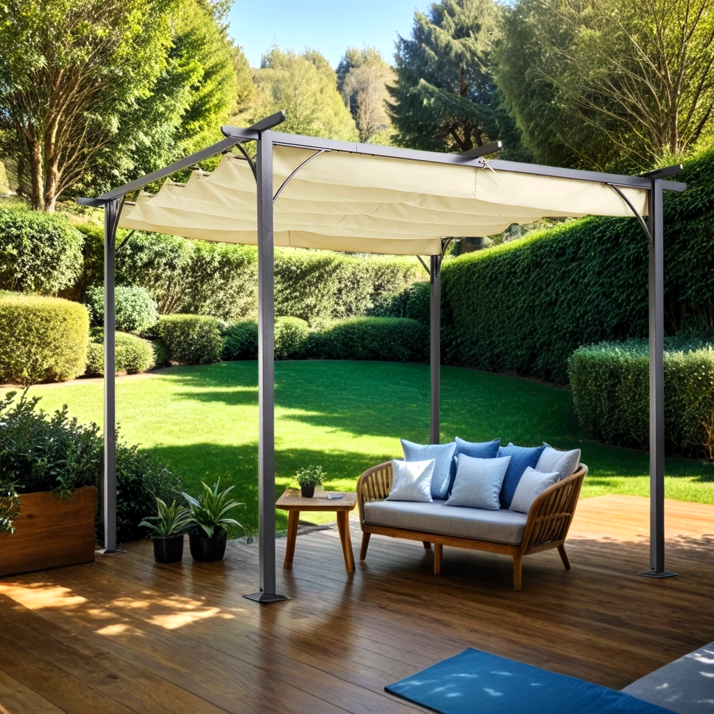 3 X 3(m) Pergola with Retractable Canopy - Beige - Outsunny | Green4Life