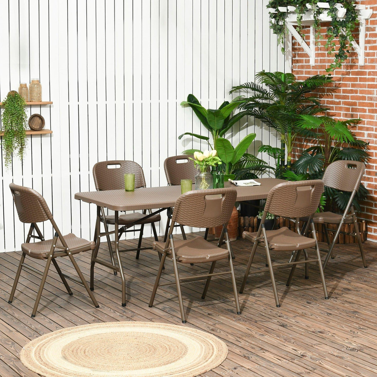 Patio 6- Seater Rattan Dining Set with Foldable Chairs and Table - Dark ...